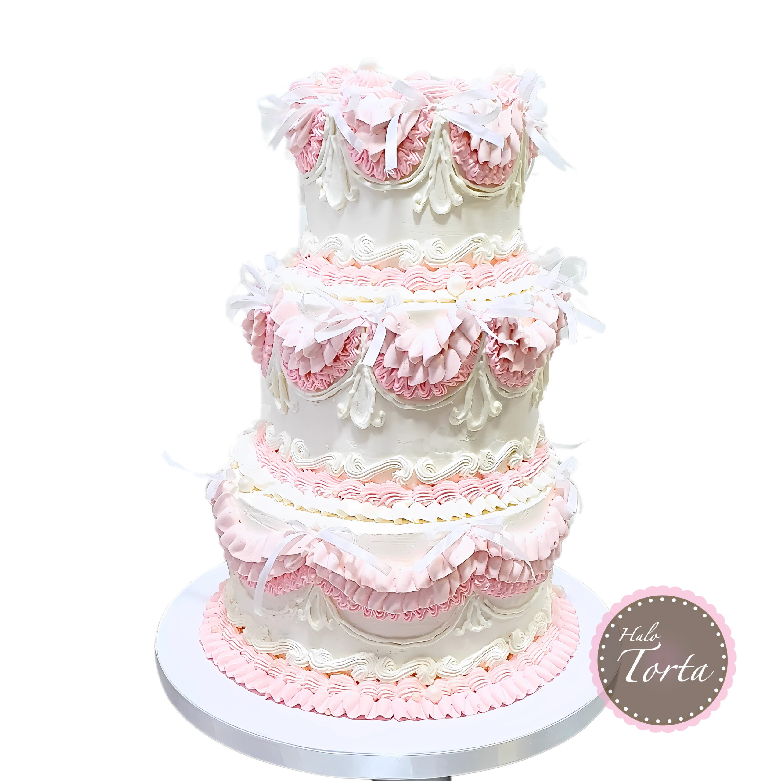 Roze bela trospratna šlag torta